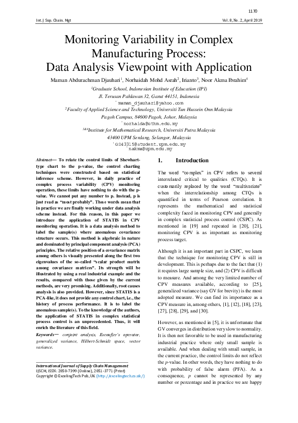 (PDF) Monitoring variability in complex manufacturing process: data ...