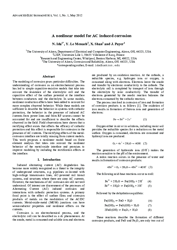 (PDF) A nonlinear model for AC induced corrosion