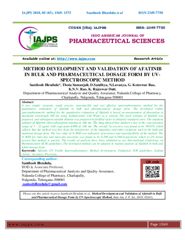 (PDF) Method Development And Validation Of Afatinib In Bulk And ...