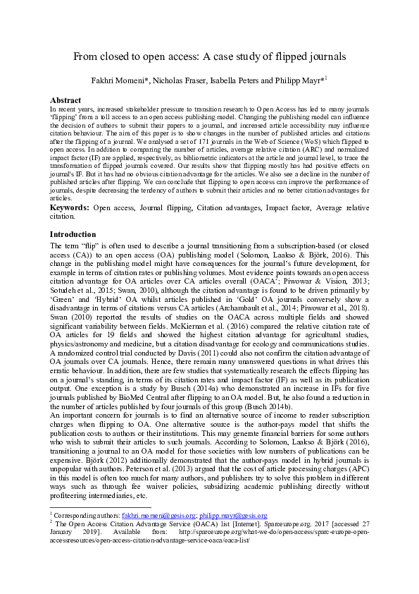 (PDF) From closed to open access: A case study of flipped journals