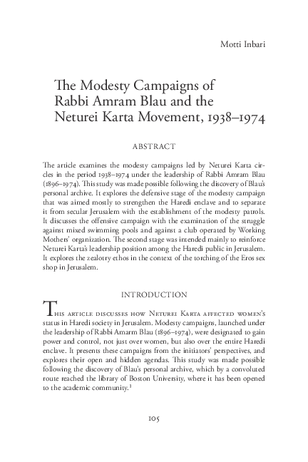 (PDF) The Modesty Campaigns of Rabbi Amram Blau and the Neturei Karta ...