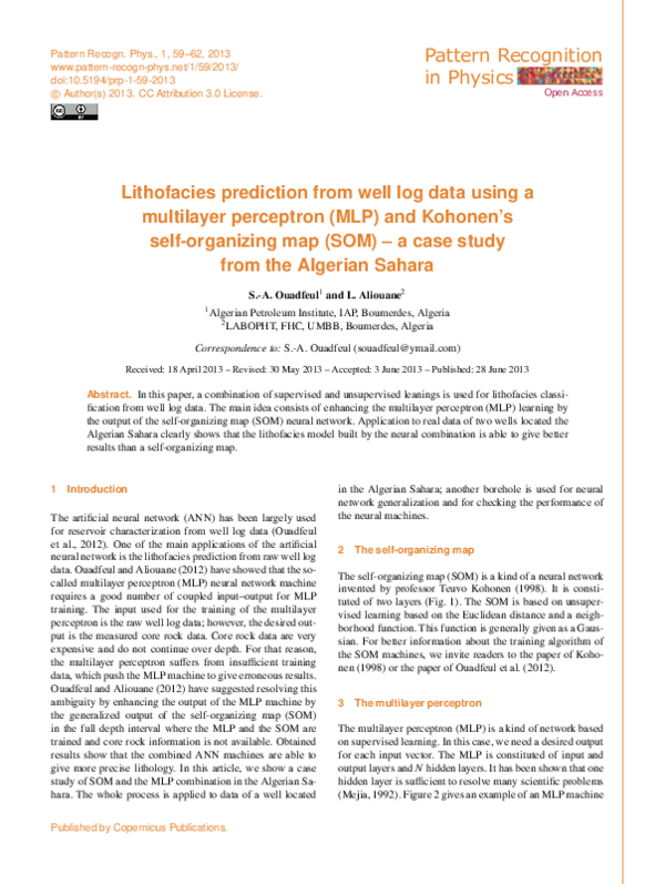 Pdf Lithofacies Prediction From Well Log Data Using A Multilayer