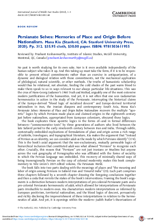 (PDF) Review of: Mana Kia, Persianate Selves
