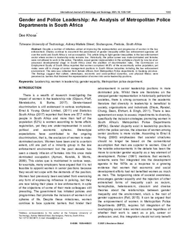 (PDF) Gender and Police Leadership: An Analysis of Metropolitan Police ...
