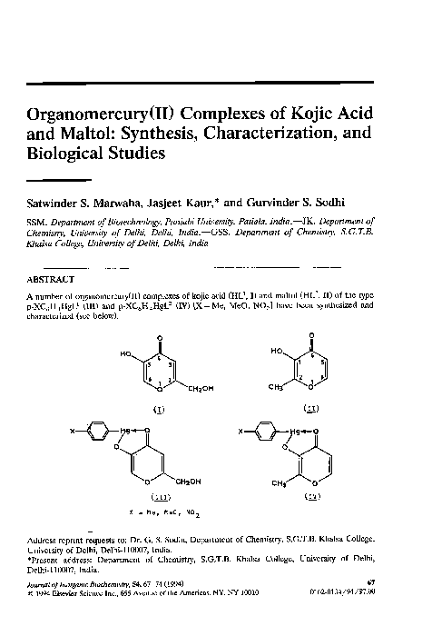 (PDF) Organomercury (II) complexes of kojic acid and maltol: synthesis ...