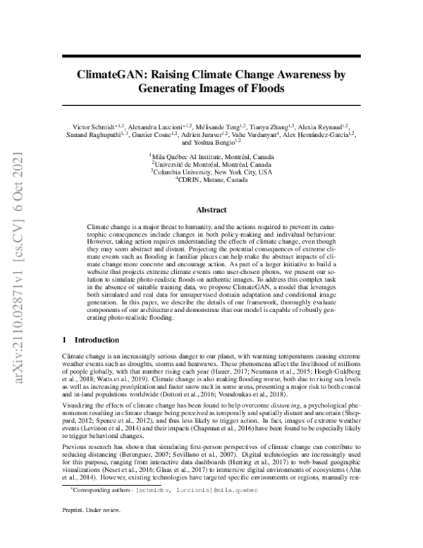 (PDF) ClimateGAN: Raising Climate Change Awareness by Generating Images ...