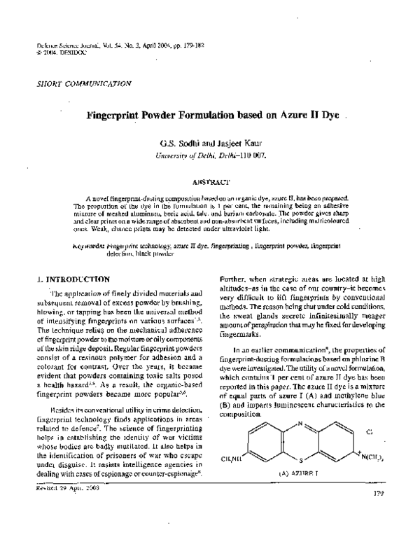 (PDF) Fingerprint powder formulation based on Azure II dye