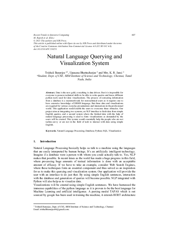 (PDF) Natural Language Querying and Visualization System