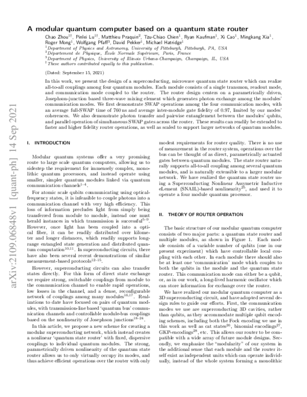 Pdf A Modular Quantum Computer Based On A Quantum State Router