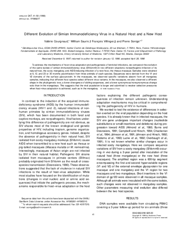 (PDF) Different Evolution of Simian Immunodeficiency Virus in a Natural ...