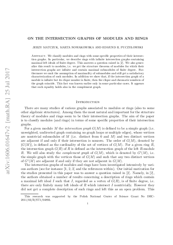 (PDF) Intersection graphs of modules and rings
