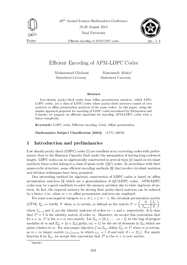(PDF) Efficient Encoding of APM-LDPC Codes