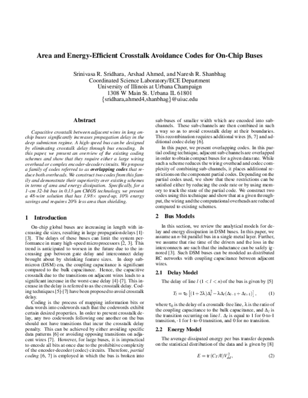 Pdf Area And Energy Efficient Crosstalk Avoidance Codes For On Chip Busses