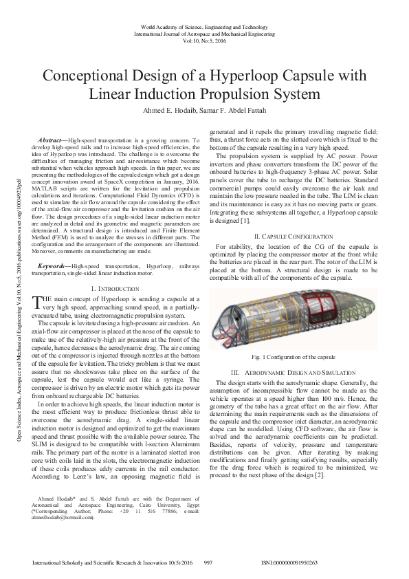 (PDF) Conceptional Design of a Hyperloop Capsule with Linear Induction ...