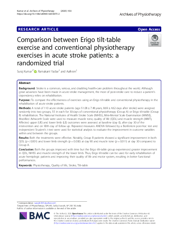 (PDF) Comparison between Erigo tilt-table exercise and conventional ...