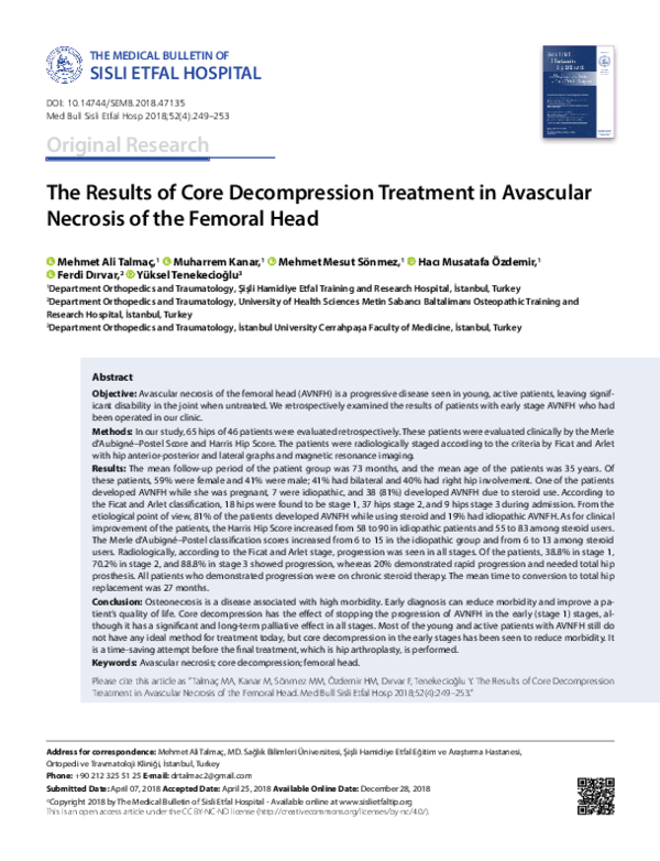 (PDF) The Results Of Core Decompression Treatment In Femoral Head ...