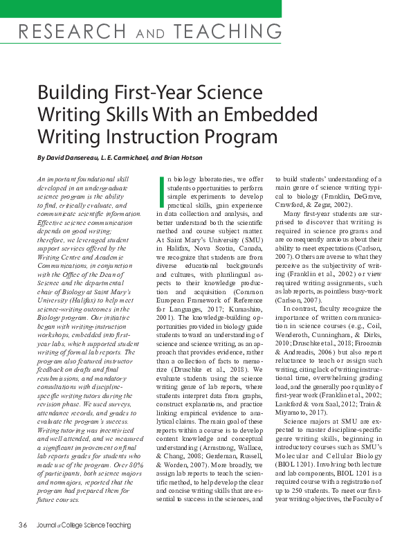 (PDF) Research and Teaching: Building First-Year Science Writing Skills ...
