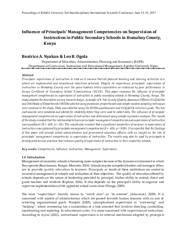 (PDF) Influence of Principals’ Management Competencies on Supervision ...