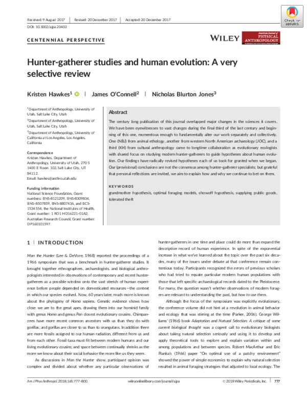 (PDF) Hunter-gatherer studies and human evolution: A very selective review