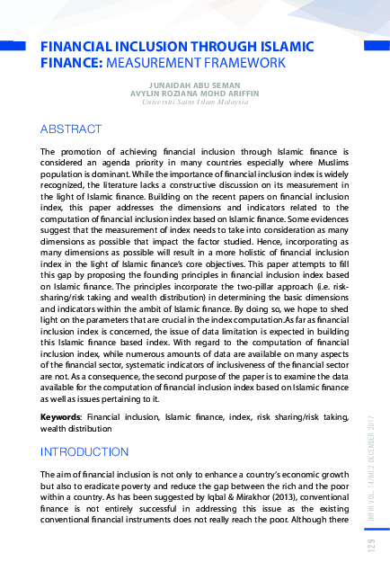 (PDF) Financial Inclusion through Islamic Finance : Measurement Framework