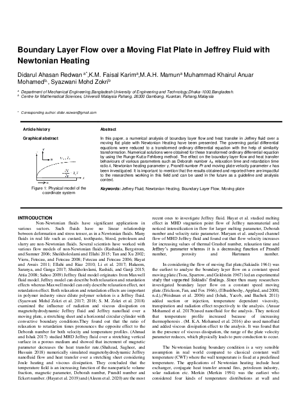 (PDF) Boundary Layer Flow over a Moving Flat Plate in Jeffrey Fluid ...