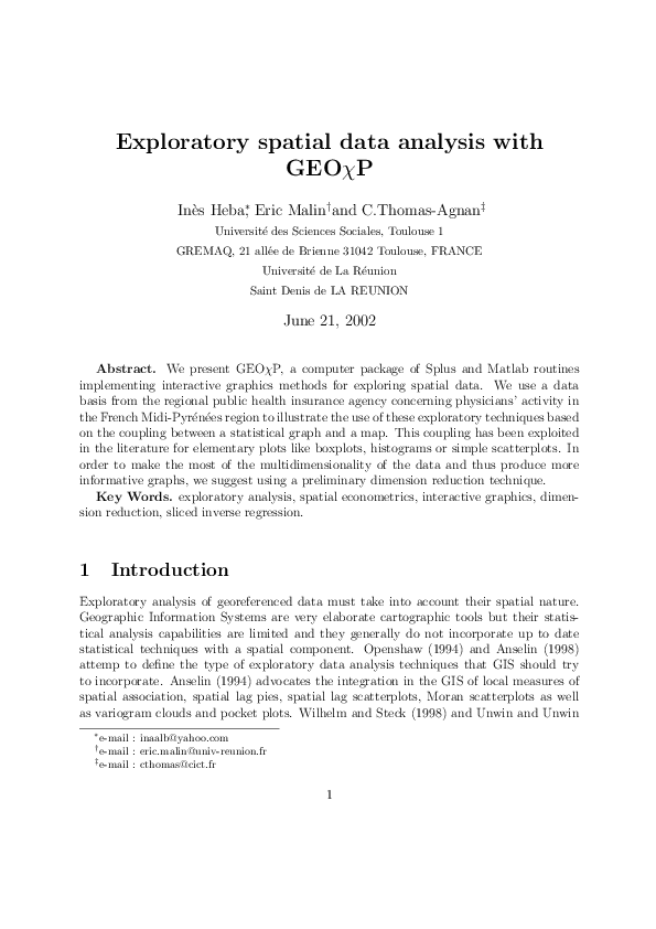 Pdf Exploratory Spatial Data Analysis With Geoxp