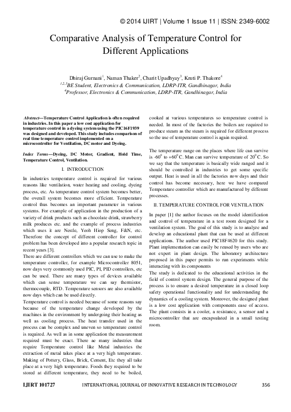 (PDF) Comparative Analysis of Temperature Control for Different Applications
