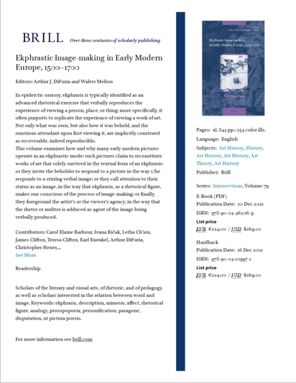 (PDF) Ekphrastic Image-making in Early Modern Europe (Brill, 2022); Co ...