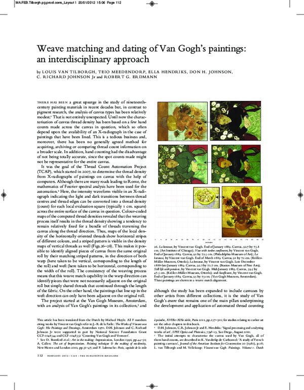 (PDF) Weave matching and dating of Van Gogh's paintings: an ...