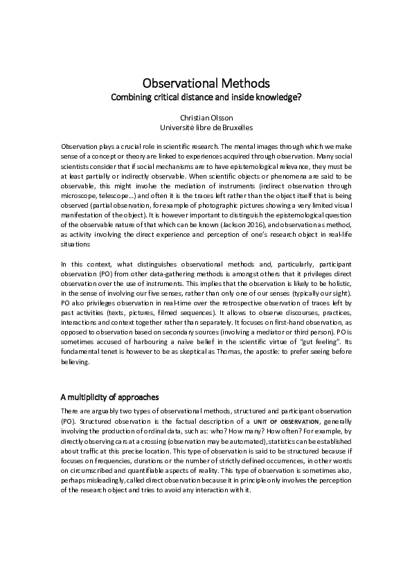(PDF) Observational Methods: Combining critical distance and inside knowledge | Christian Olsson ...