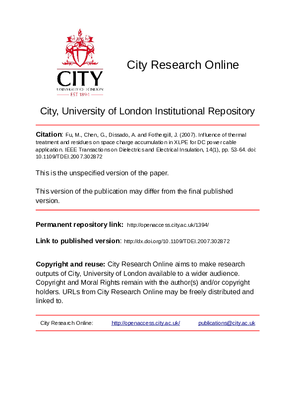 (PDF) The Influence of Material Modification and Residues on Space Charge Accumulation in XLPE ...