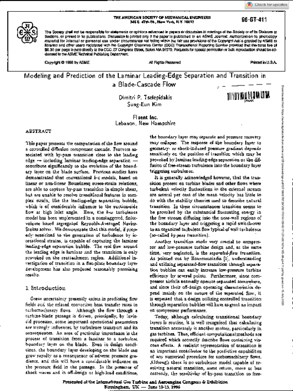 (PDF) Modeling Laminar Leading-Edge Separation in Blades