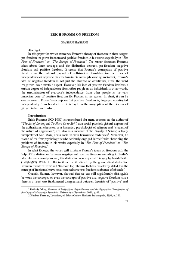(PDF) Erich Fromm on Freedom