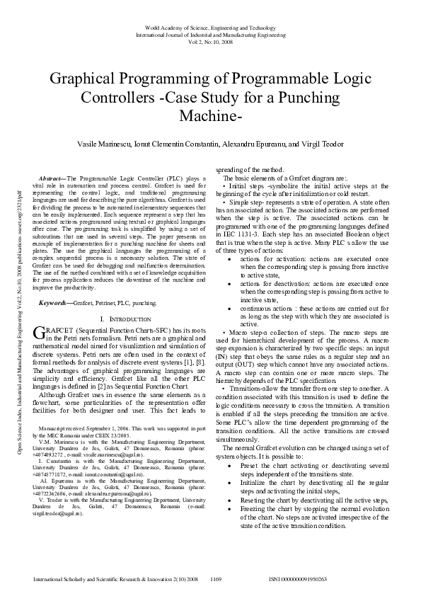 (PDF) Graphical Programming of Programmable Logic Controllers-Case Study for a Punching Machine