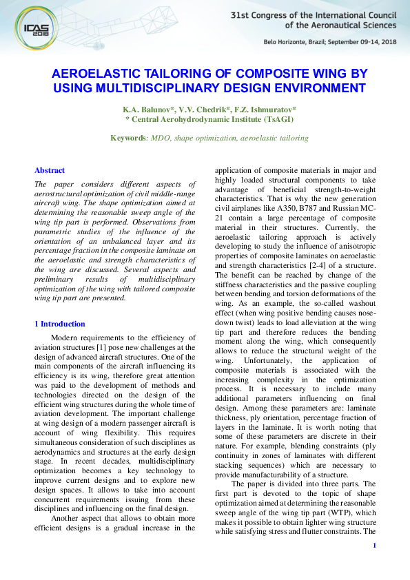 (PDF) Aeroelastic Tailoring of Composite Wing by Using Multidisciplinary Design Environment