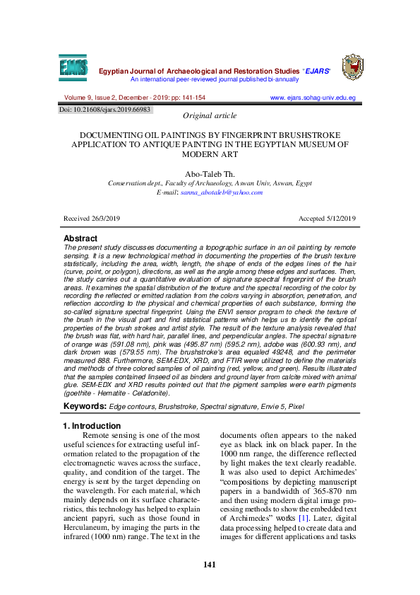 (PDF) DOCUMENTING OIL PAINTINGS BY FINGERPRINT BRUSHSTROKE APPLICATION ...