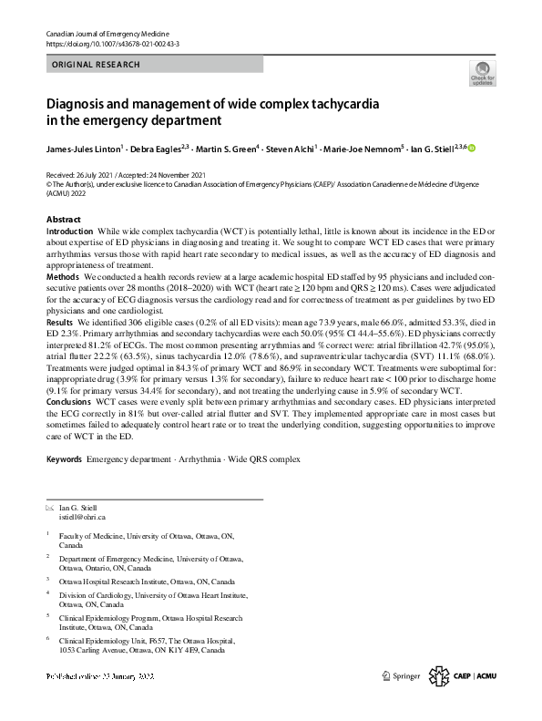 (PDF) Diagnosis and management of wide complex tachycardia in the ...