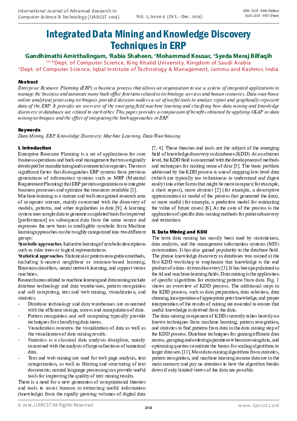 (PDF) Integrated Data Mining and Knowledge Discovery Techniques in ERP