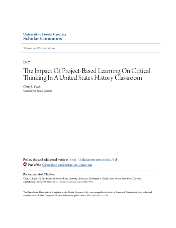 (PDF) The Impact Of Project-Based Learning On Critical Thinking In A ...