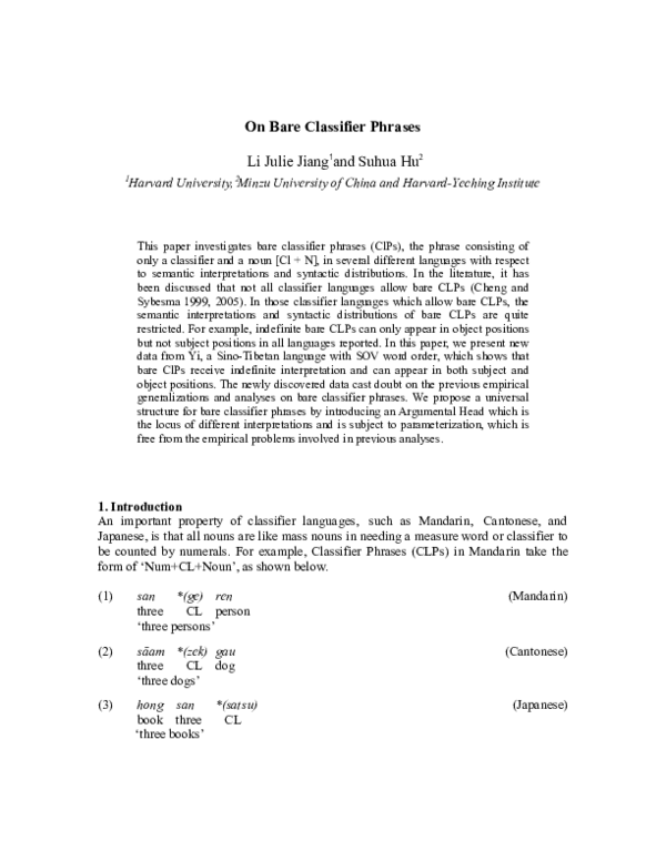 (PDF) 1 2 On Bare Classifier Phrases