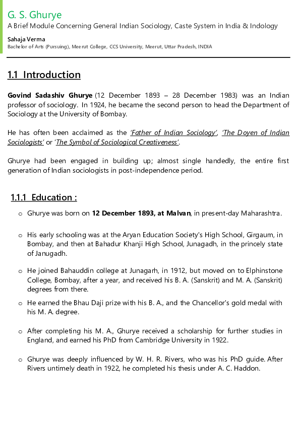 (PDF) GS Ghurye - Caste in India