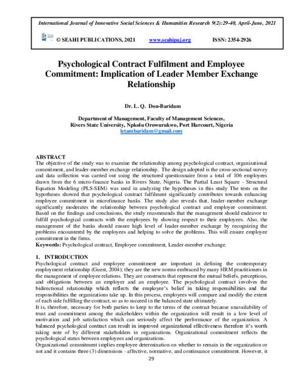 (PDF) Psychological Contract Fulfillment and Employee Commitment