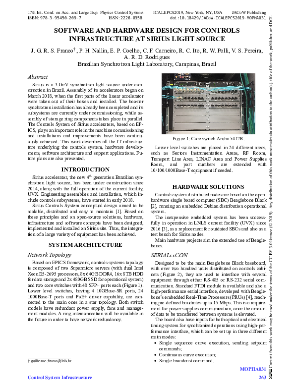(PDF) Software and Hardware Design for Controls Infrastructure at ...