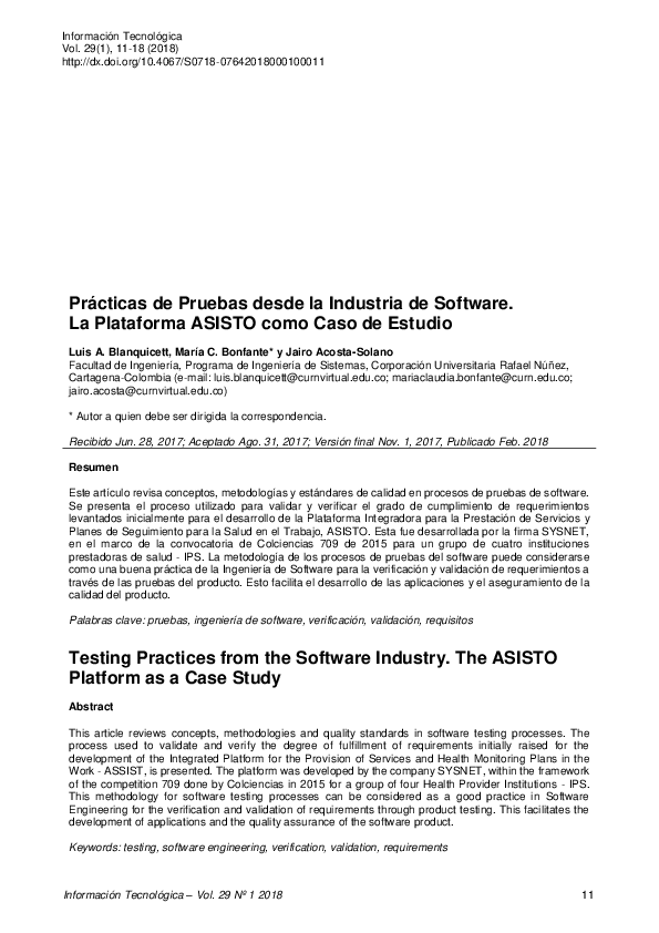 (PDF) Prácticas de Pruebas desde la Industria de Software. La ...