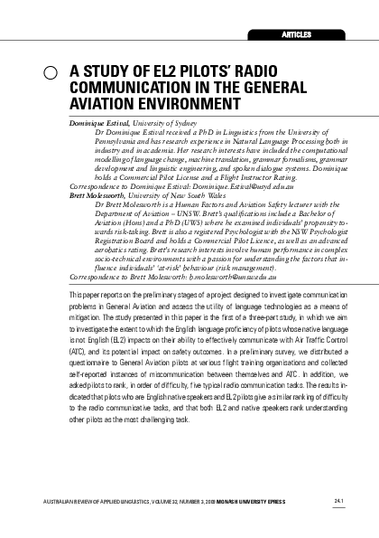 (PDF) A Study of EL2 Pilots ’ Radio Communication in the General ...