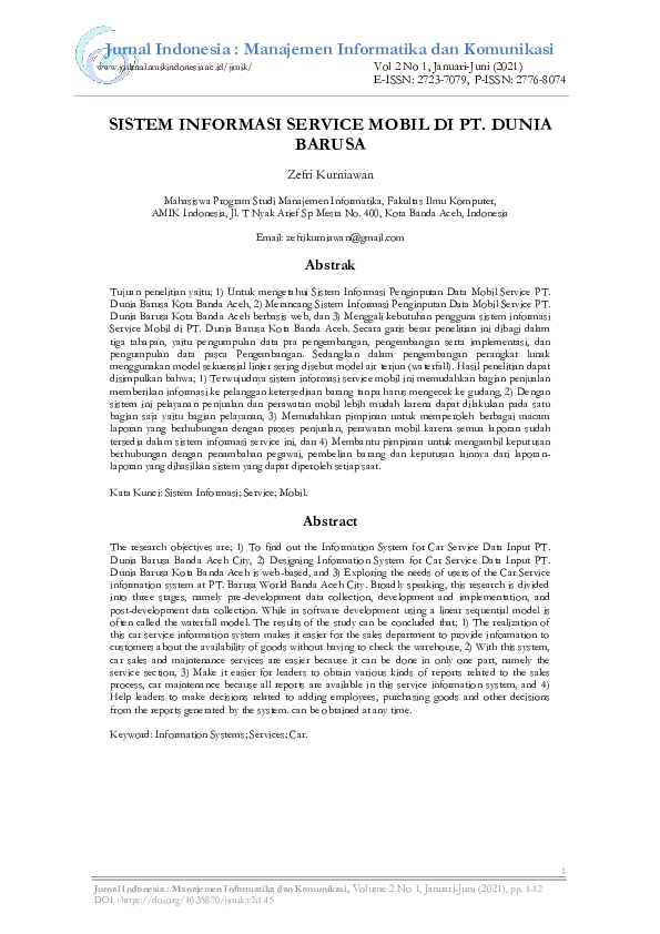 (PDF) Jurnal Indonesia : Manajemen Informatika dan Komunikasi