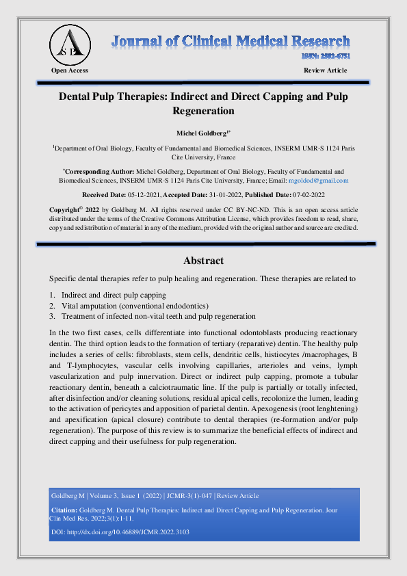 (PDF) Dental Pulp Therapies: Indirect and Direct Capping and Pulp ...