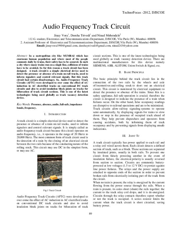 (PDF) Audio Frequency Track Circuit