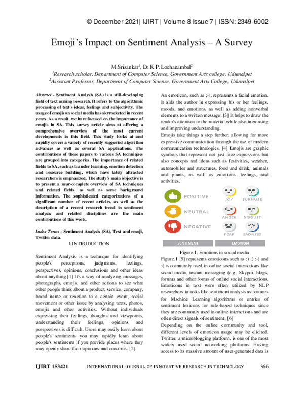 (PDF) Emoji's Impact on Sentiment Analysis -A Survey