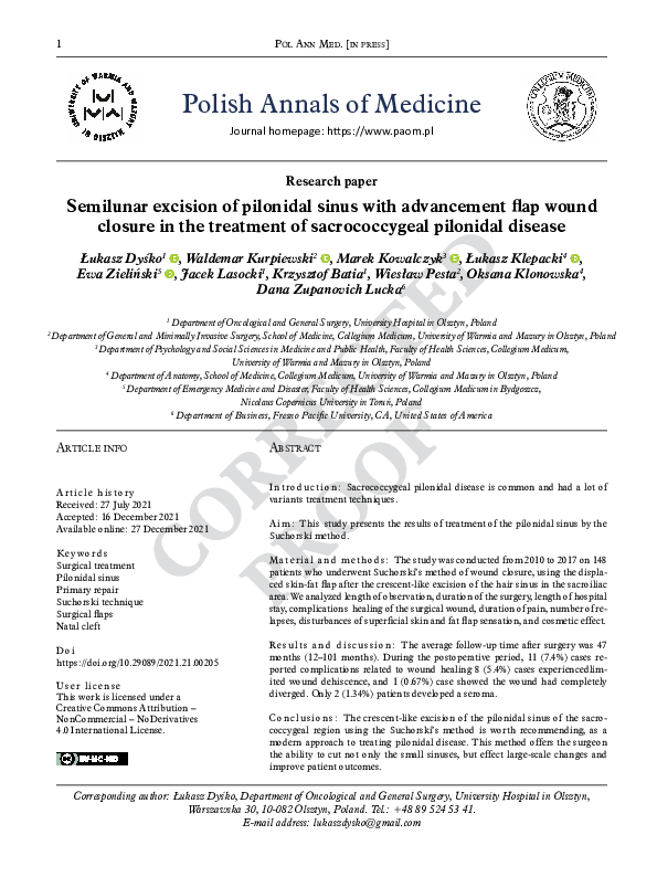 (PDF) Semilunar excision of pilonidal sinus with advancement flap wound ...
